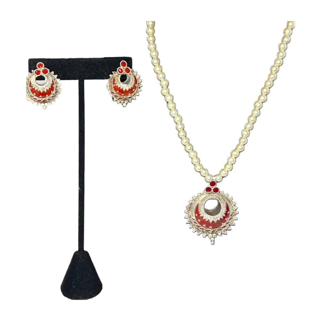 Silver Red Thuka Necklace Set - Geminna